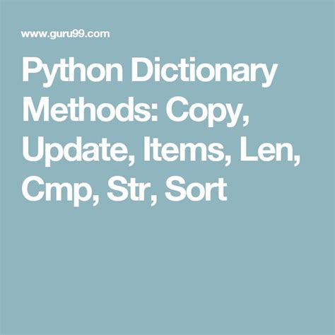 Python Dictionary Methods Copy Update Items Len Cmp Str Sort Python Syntax Dictionary