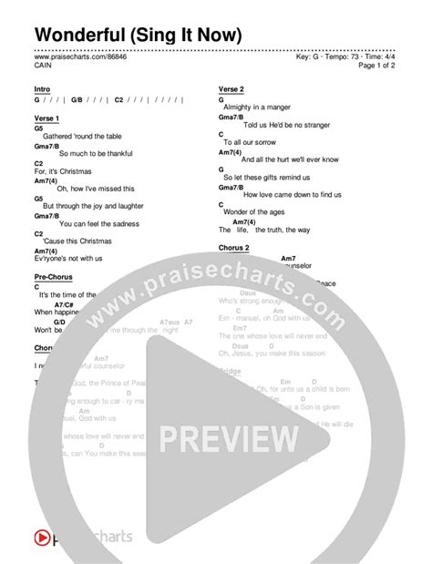 Wonderful Sing It Now Chords Pdf Cain Arr Luke Gambill