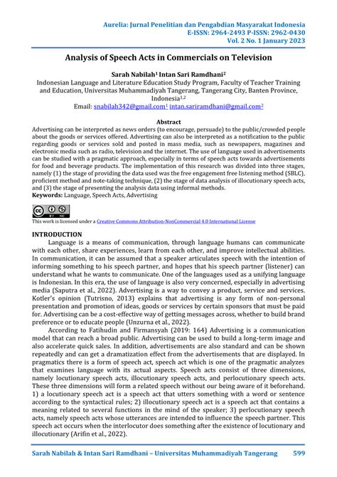 Pdf Analysis Of Speech Acts In Commercials On Television