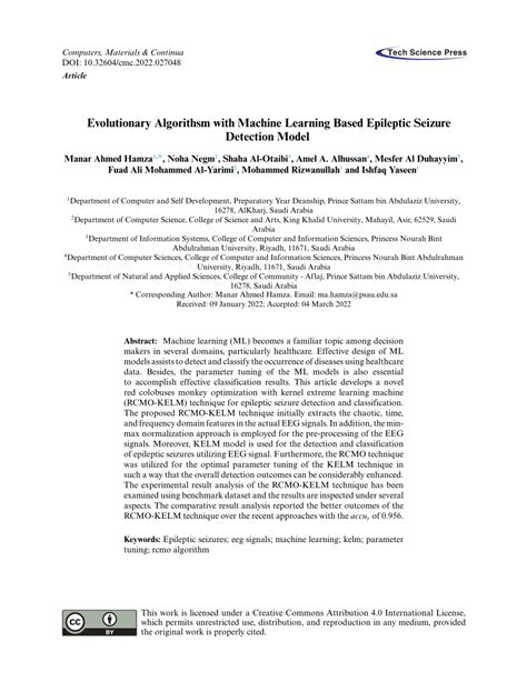 Pdf Evolutionary Algorithsm With Machine Learning Based Epileptic