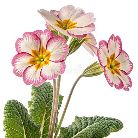 Primula Display Isolated Spring Flowers With Clipping Path Stock