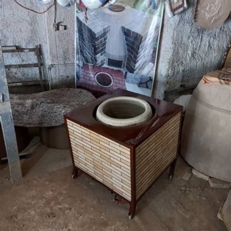 خرید و قیمت تنور گلی سیار 60 سانتی سایز خانگی با بدنه سرامیکی و طرح آجر نما پس کرایه از