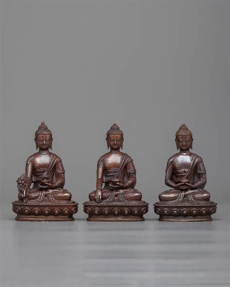 Machine Made Three Buddha Set Triad Of Enlightenment In Oxidized Cop