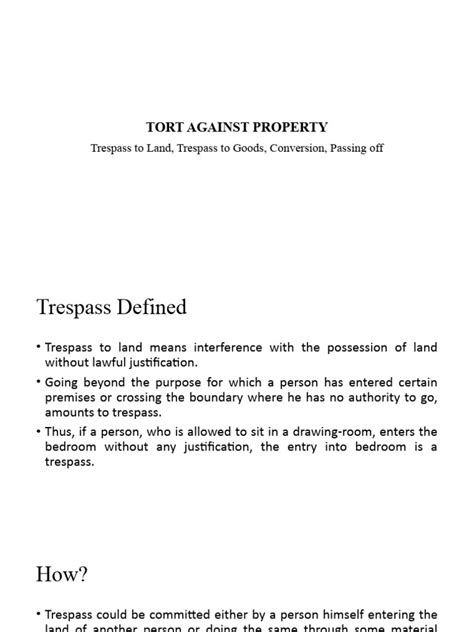 Tort Against Property Pdf Conversion Law Trespass
