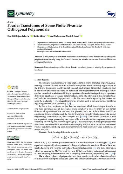 Pdf Fourier Transforms Of Some Finite Bivariate Orthogonal Polynomials