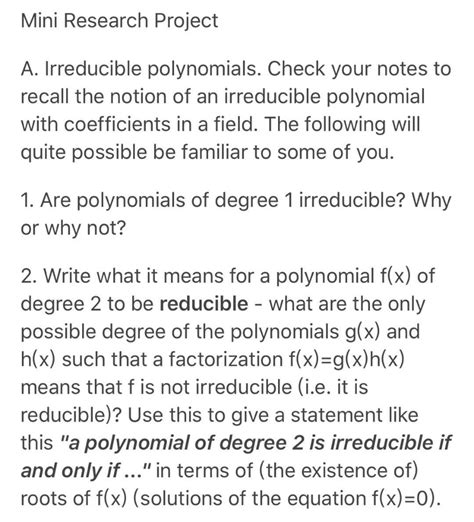Solved Mini Research Project A Irreducible Polynomials
