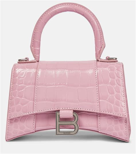 Hourglass Small Croc Effect Tote Bag In Pink Balenciaga Mytheresa