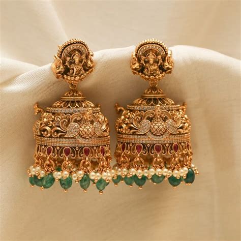 Revati Antique Silver Jhumka Earrings Antique Gold Earrings Gold