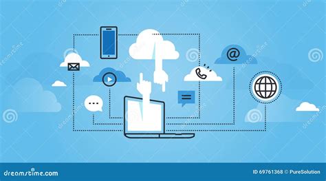Flat Line Design Website Banner Of Cloud Computing Services Stock Vector Illustration Of