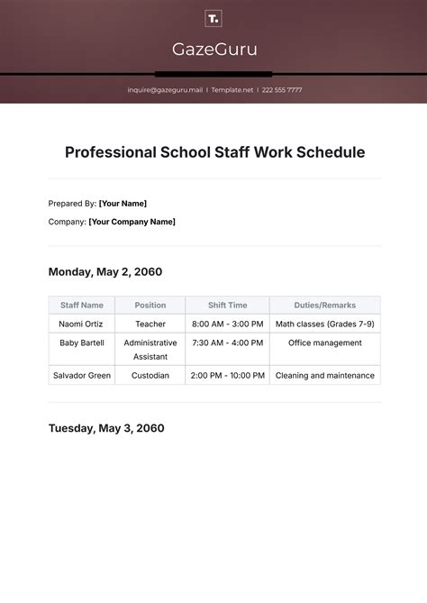 Free Cafe Work Schedule Template To Edit Online