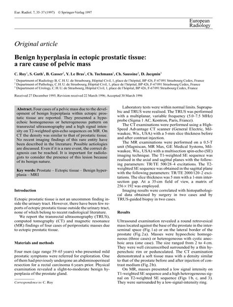 Benign Hyperplasia In Ectopic Prostatic Tissue A Rare Cause Of Pelvic