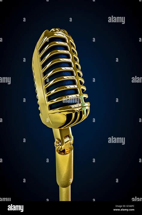 Retro Gold Microphone 3d Render Of Old Fashioned Classic Microphone
