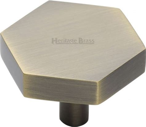 Heritage Brass Cabinet Knob Hexagon Design 38mm Antique Brass Finish Brass Hexagonal Cabinet Knobs