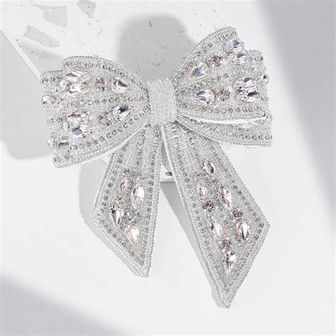 Embellished Crystal Hair Bow Barrette Clip Silver Hair Drama Company