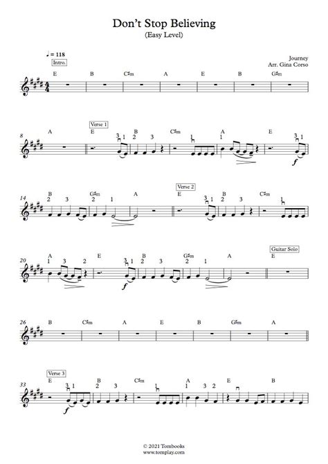 Dont Stop Believin Easy Level Journey Violin Sheet Music