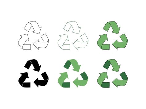 Set Of Six Recycling Symbols In Different Styles Including Outline