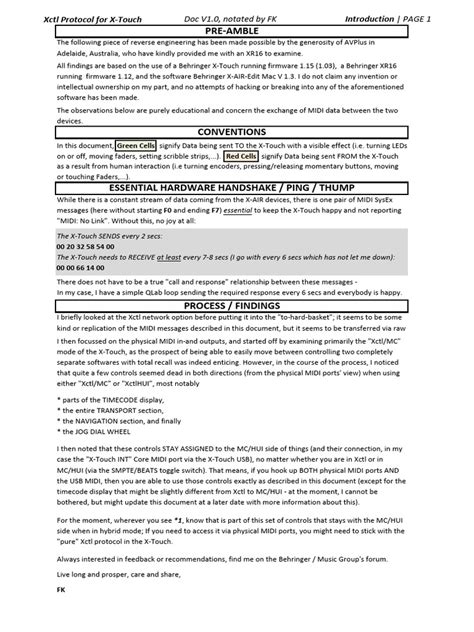 Xctl Protocol For X Touch V10 1 Download Free Pdf Computer
