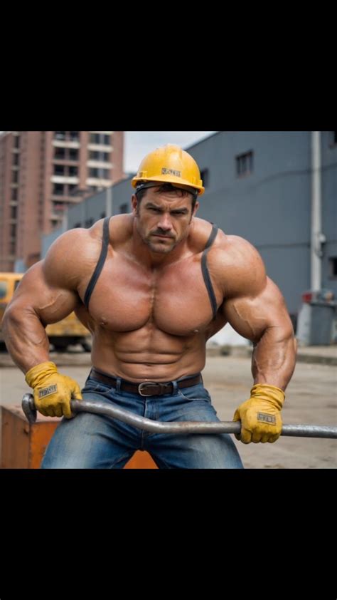 Sexy Muscular Construction Worker Muscle Strong Bodybuilder