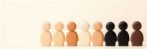 Wooden Figures Representing People In Row Symbolize Diversity And Unity Stock Illustration