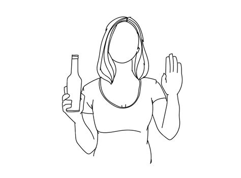 Mulher Bêbada Desenho De Arte De Linha Vetor Premium