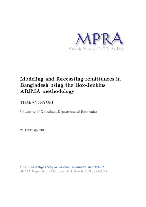 Pdf Modeling And Forecasting Remittances In Bangladesh Using The Box
