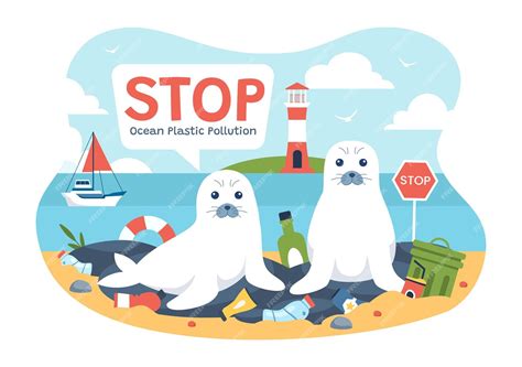 Premium Vector Stop Ocean Plastic Pollution Vector Illustration With