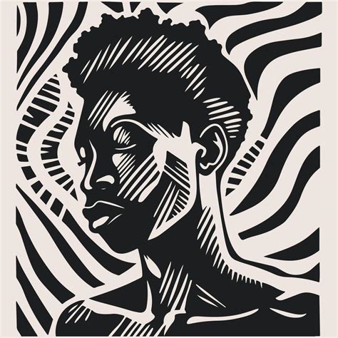 Abstract Art Vector Outline Illustration Of African Man Face Black And