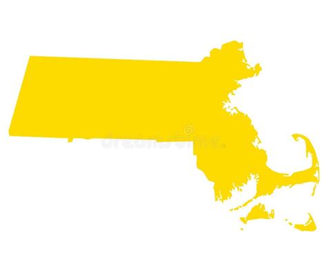 Massachusetts Solid Map In Yellow Color Stock Illustration