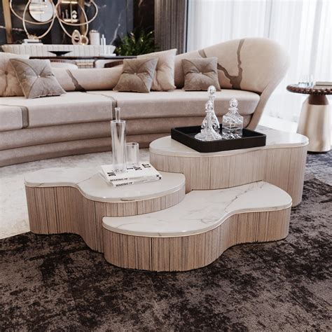 Wonatti Denizli Coffee Table Fringe Coffee Table White Marble Coffee