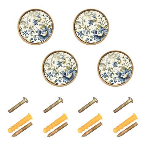 Blue With Flowers Cabinet Knobs Kitchen Drawers Knobs Door Round Pulls