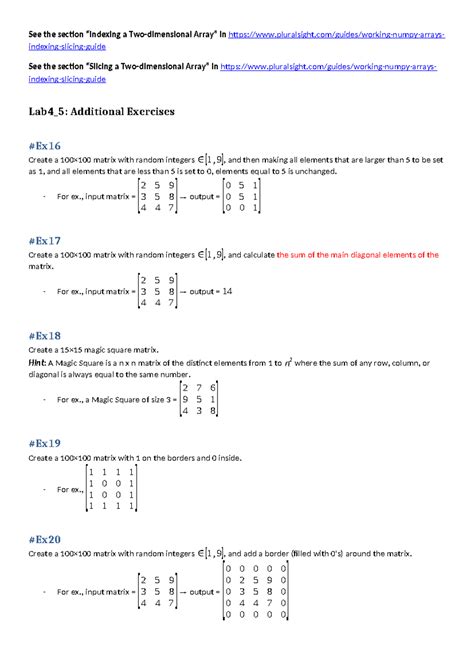 Lab45 Python Exercises For 100x100 Matrices Studocu