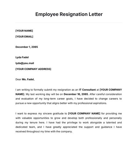 Formal Resignation Letter Template Word