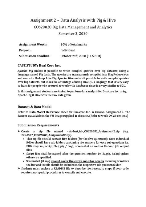 Cos20028 Assignment 2 Instructions Assignment 2 Data Analysis