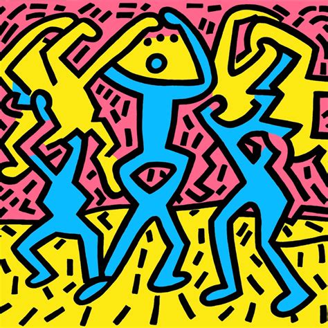 Keith Haring Inspired Dancers Canvas Print Vibrant Pop Art Wall Decor
