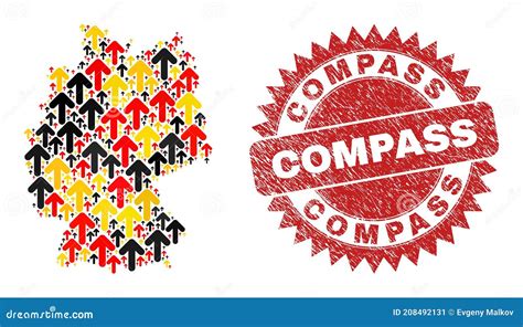 Compass Distress Watermark And German Map Mosaic Of Direction Arrow