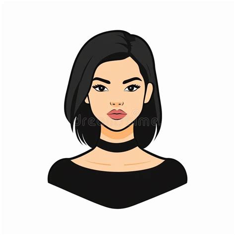 Stylish Young Woman Vector Illustration With Black Hair And Choker On