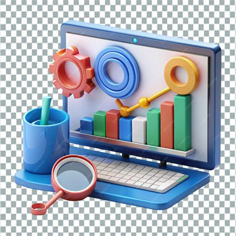 premium psd a computer with a graph on the screen and coins on the screen