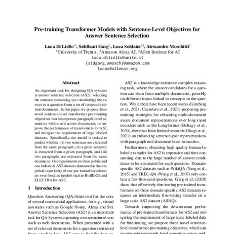 Pre Training Transformer Models With Sentence Level Objectives For