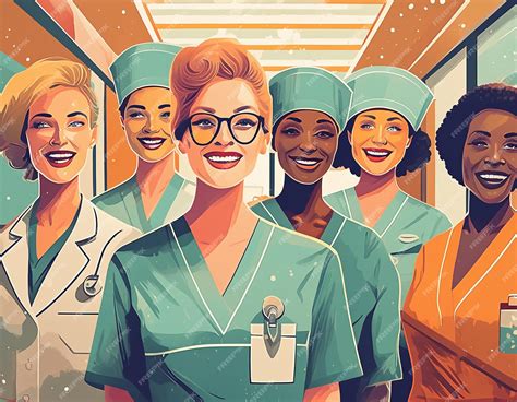 1960s Retro Nurses In Clinic Diverse And Inclusive Pop Art Healthcare