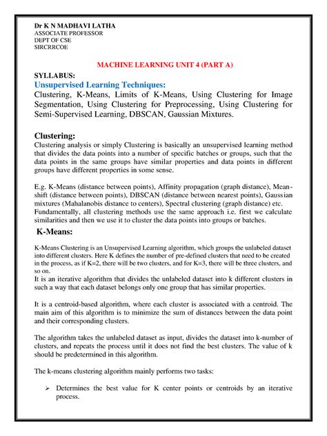 ml unit 4 part a material associate professor dept of cse sircrrcoe