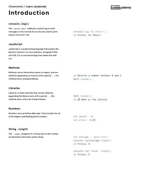 Javascript Cheatsheet Pdf