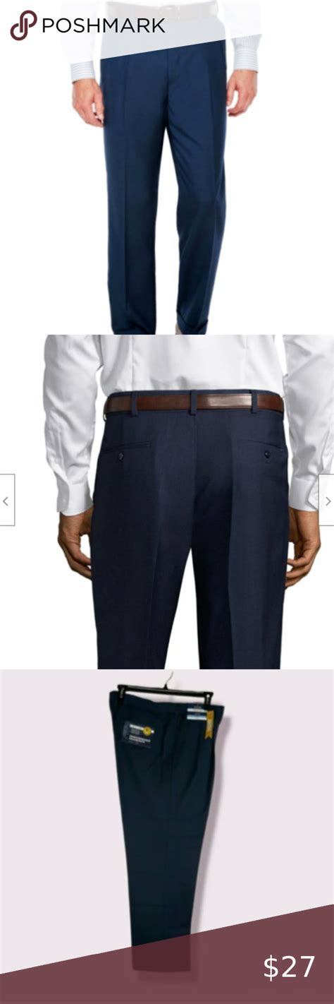 Stafford Sharkskin Stretch Pleated Pants Navy Classic Fit Travel Size
