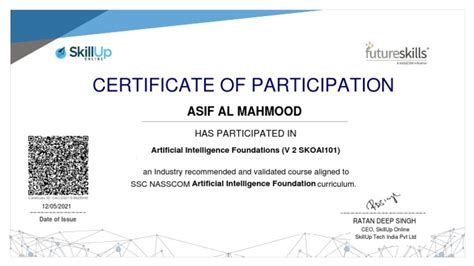 Skillup Nasscom Certificate Asifalmahmood Pdf