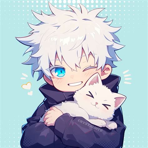 Chibi Gojo With Cat Cute Anime Cat Chibi Anime Kawaii Cute Anime Guys