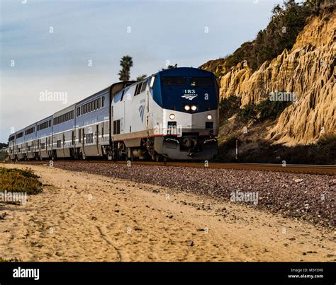 Amtrak Train Pacific Surfliner Between Los Angeles And San Diego Stock