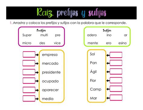Hojas De Trabajo De Sufijos Y Prefijos 50 Prefijos Hojas De Trabajo