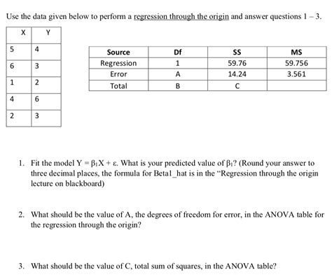 solved use the data given below to perform a regression through the