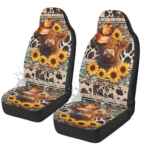 Yuyamidu Highland Cow Car Seat Covers Front Seats Only 2 Pcs Set Azetc