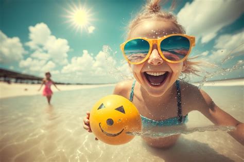 Premium Ai Image A Happy Girl In The Sea Water Bathes On The Beach