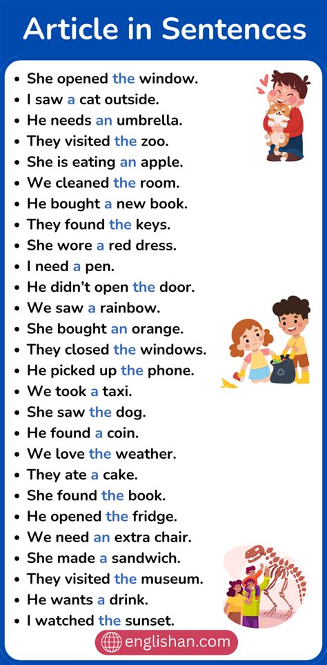 100 Useful Article Example Sentences List